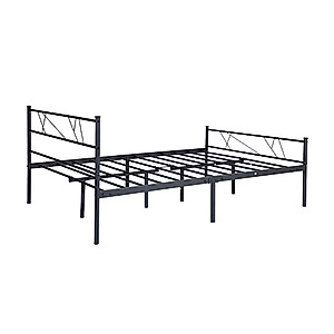Full Size Metal Platform Bed Frame in for Adult and Children Used in Bedroom or Dormitory with Large Storage Space Under The Bed Black