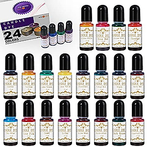 HTVRONT Candle Dye - 24 Assorted Colors Candle Making Supplies Liquid Candle Dye Set for Candle Making, 0.35oz/10ml Safe & Natural Candle Color Dye for Soy Wax, Beeswax, Gel, Palm Wax (24 Bottles)