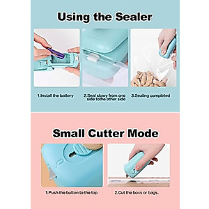 NOBVEQ Mini Bag Sealer, Handheld Heat Vacuum Sealer, Cutter with Lanyard and 2 in 1 Heat Sealer, Portable Bag Resealer Machine for Plastic Bags Food Storage Snacks Freshness - LakeBlue