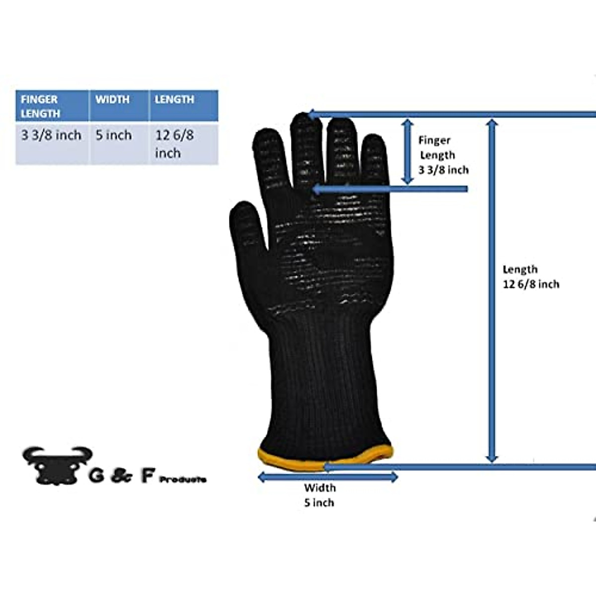 G & F 1682 Dupont Nomex Heat Resistant gloves for cooking, grilling, fireplace and oven, Barbecue Pit Mitt, BBQ Gloves, Sold by 1 Piece