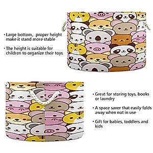 Kigai Cotton Rope Basket Cute Bears Large Storage Basket for Toys Blanket Baby Laundry Basket for Nursery, Closet, Bedroom, Home Organization
