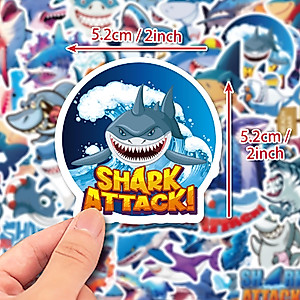 50PCS Funny Shark Stickers Sea Animal Stickers Water Bottle Stickers for Kids Cute Aesthetic Vinyl Waterproof Stickers for Laptop Scrapbooking Notebooks