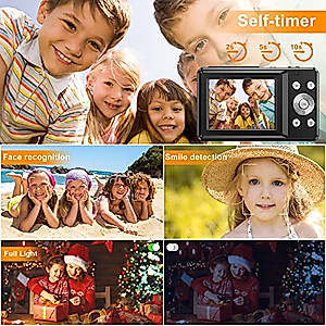 Digital Camera, FHD 1080P Digital Camera for Kids Video Camera with 32GB SD Card 16X Digital Zoom, Compact Point and Shoot Camera Portable Small Camera for Teens Students Boys Girls Seniors(Black)