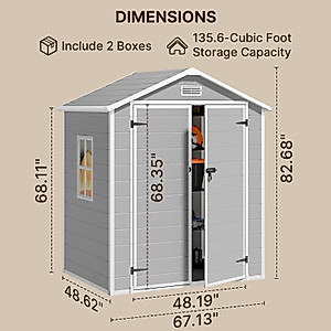 Gizoon 6x4.4 FT Plastic Outdoor Storage Shed, Resin Garden Tool Sheds & Outdoor Storage House with Single Lockable Door, Resin Shed for Patio Furniture, Backyard Garden Patio Lawn, Grey