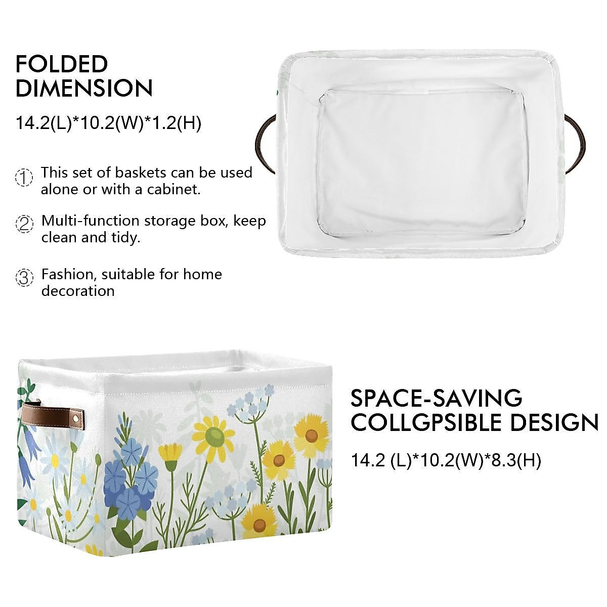 Chamomiles Buttercups Bells Flowers Rectangle Storage Basket Collapsible Storage Bin for Nursery Toys Books Waterproof Baskets for Closet Shelves Bedroom Decor
