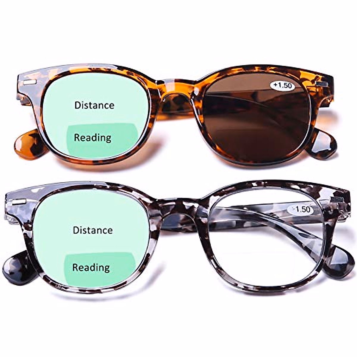 AQWANO Bifocal Reading Glasses UV400 Protection Lightweight Quality Sun Fashion Readers With Clear Top Outdoor Driving Eyeglass for Men Women, 2.0