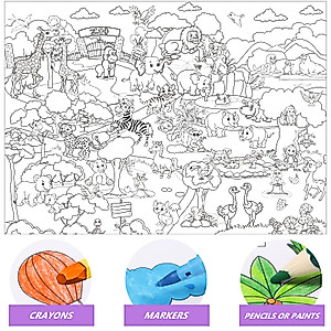 Zoo Jumbo Giant Coloring Poster for Kids 45 x 32 Inch Table Wall Coloring Pages Big Animals Huge Coloring Paper Large Coloring Sheets for Art Activities Kid Birthday Home