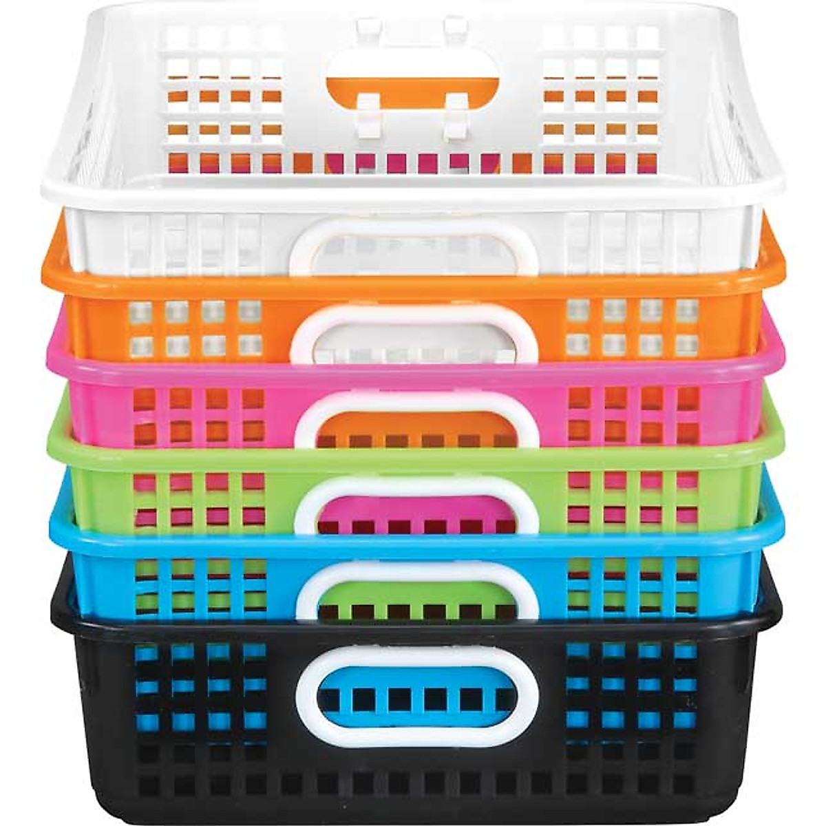 Really Good Stuff-666013 Plastic Desktop Paper Storage Baskets for Classroom or Home Use – Plastic Mesh Baskets in Fun Neon Colors – 14.25” x 10” – (Set of 6)
