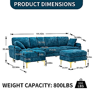 Sudwesto Modular Sectional Sofa, U Shape Chenille Upholstered Sofa Couch with Ottoman, 4 Seat Reversible Couch with Chaise Lounges, Convertible Sofa Set for Living Room (Teal Blue)