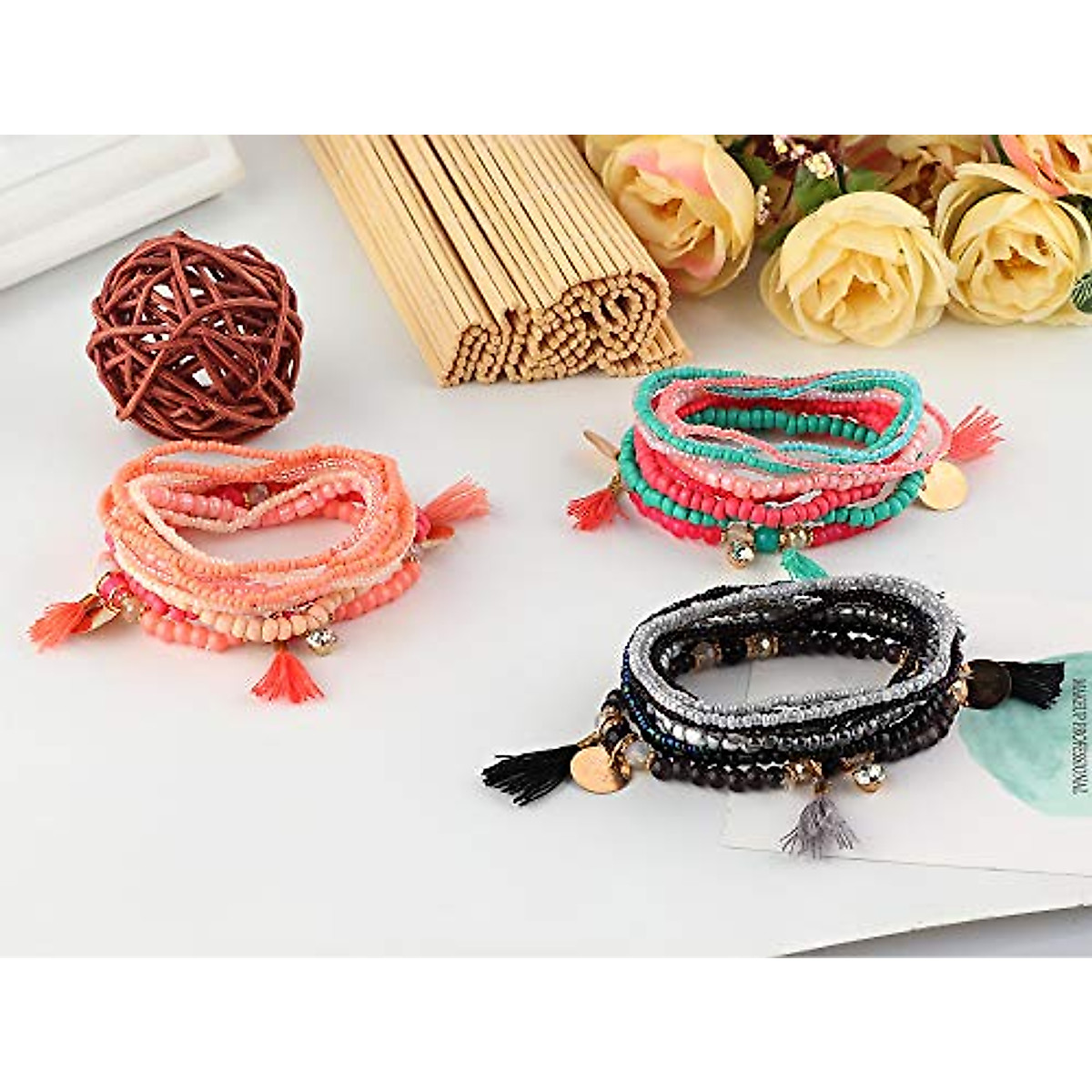 MILACOLATO 6Sets Boho Bead Bracelets Set Multilayered Stackable Bracelets Comfortable Stretch Bracelets Multicolor Bohemian Charm Bracelets for Women Girls