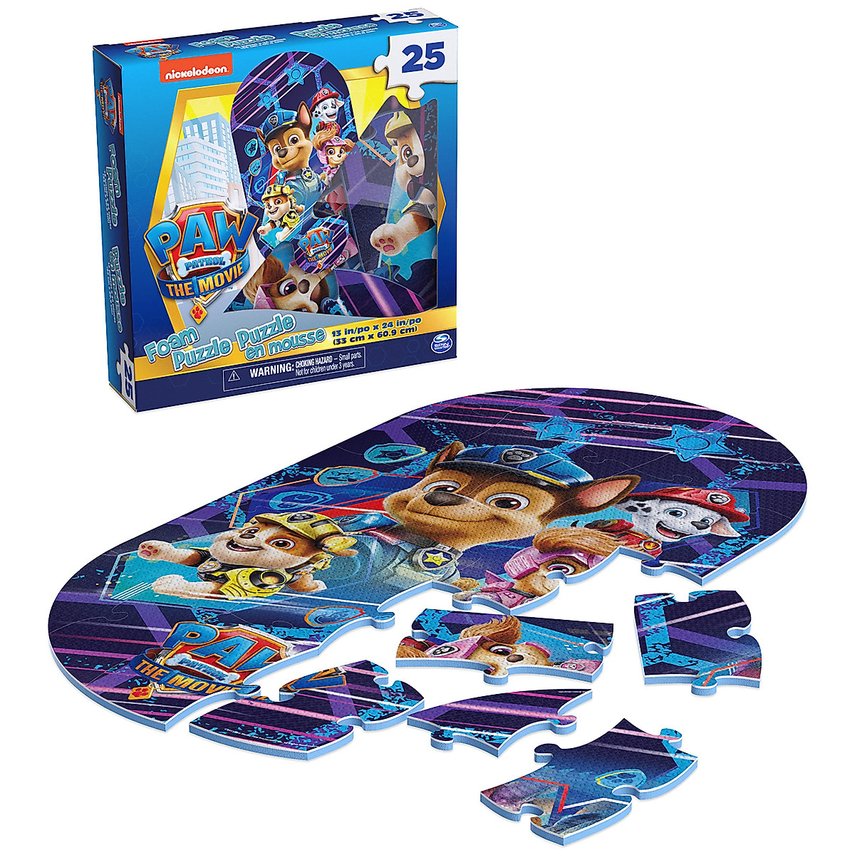 PAW Patrol: The Movie, 25-Piece Jigsaw Oval Foam Squishy Puzzle Chase Skye Marshall Rubble, for Kids Ages 4 and up