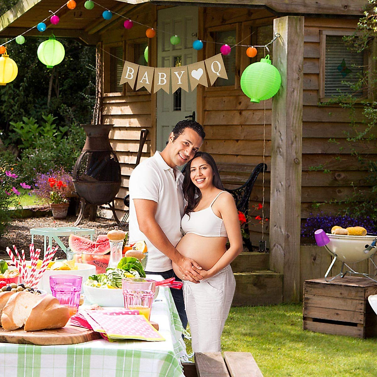 Rainlemon Jute Burlap Baby Q Banner BBQ Theme Baby Shower Gender Reveal Birthday Party Garland Decoration