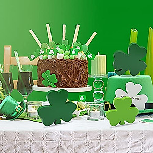 5 PCS St. Patrick’s Day Wood Decorations Green Shamrock Wood Table Signs Clover Wooden Block Signs Irish Party Tiered Tray Decor for Home Holiday Party Supplies Table Centerpieces