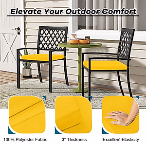 Basic Beyond Outdoor Chair Cushions for Patio Furniture, Waterproof Outdoor Cushions, Square Corner Patio Chair Cushions Set of 4 with Ties, 18.5"x16"x3", Yellow