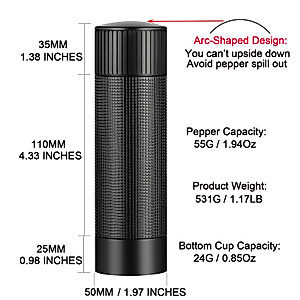 Premium Pepper Grinder Heavy Duty Aluminum Made Manual Pepper Mill with More Pepper Output Less Cranking Pepper Mills Set