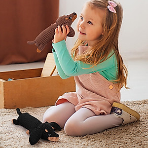 Crochet Kit for Beginners - 2 PCS Dachshund Crochet Kit with Step-by-Step Video Tutorials, Beginner Crochet Kit for Adults, Crochet Animal Kit for Kids, Dog Crocheting Set (Brown & Black)