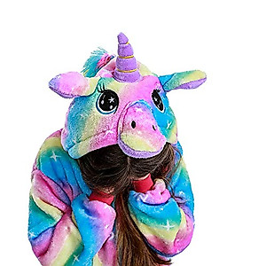 FuRobes Kids Polar Fleece Onesie Unicorn Pajamas Animal Christmas Halloween Cosplay Costume Rainbow Galaxy 8-10 Years Old