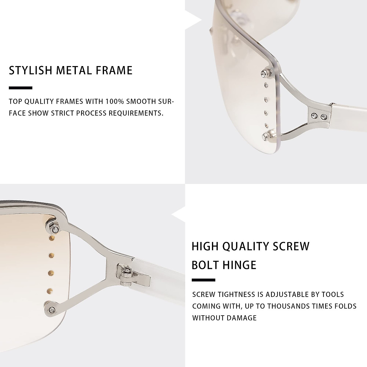 VANLINKER Rimless Frameless Rectangle Sunglasses for Women Stylish Y2k Shades White Metal Frame