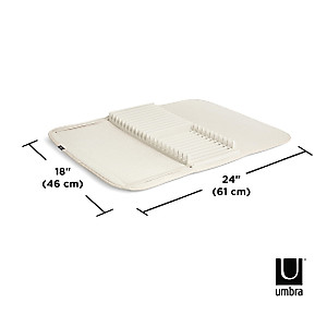 Umbra 330720-354 UDRY Rack and Microfiber Dish Drying Mat-Space-Saving Lightweight Design Folds Up for Easy Storage, Standard, Linen
