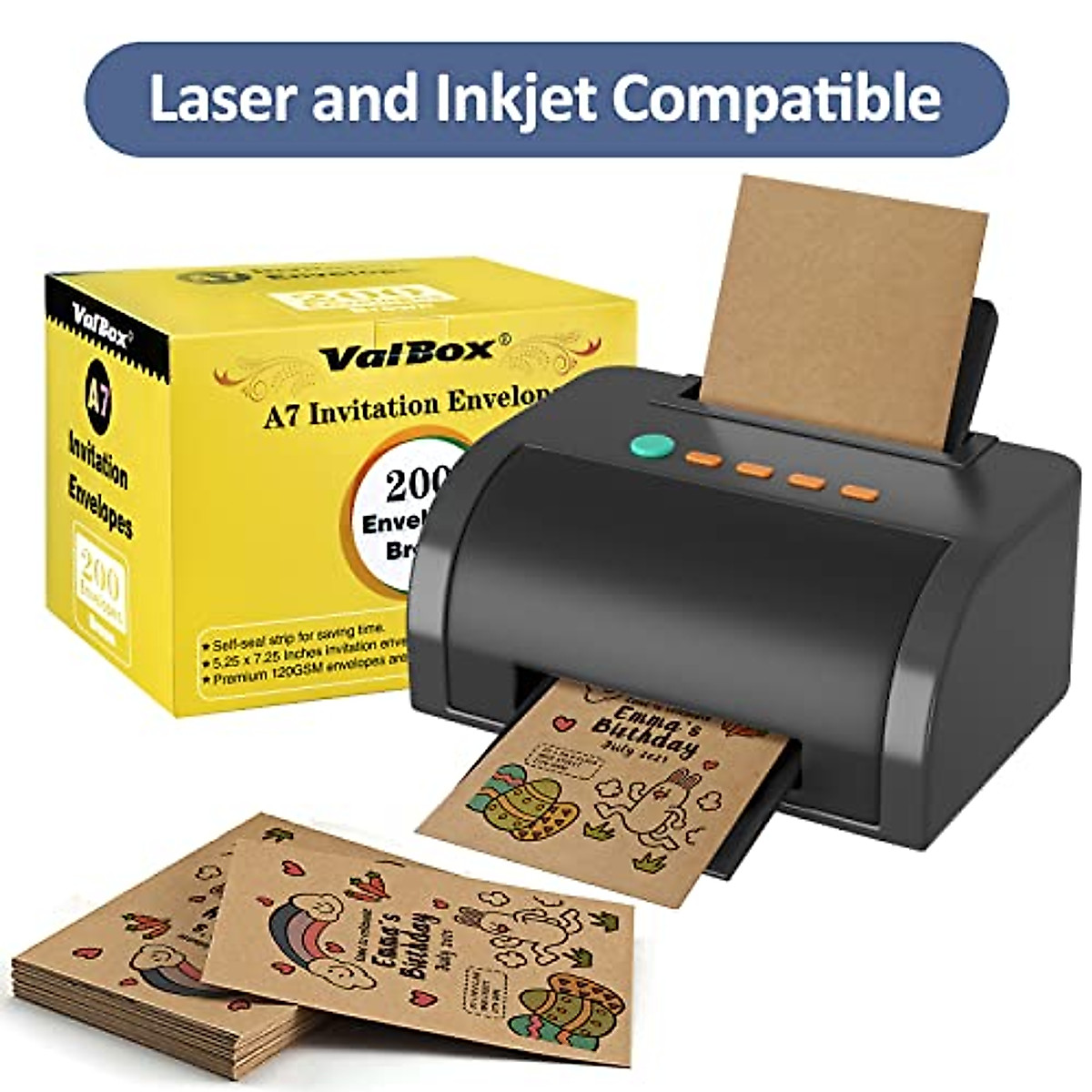 ValBox 200 Qty A7 Invitation Envelopes 5 x 7, 120GSM Brown Kraft Paper Envelopes for 5x7 Cards, Self Seal, Weddings, Invitations, Baby Shower, Stationery, Office, 5.25 x 7.25 Inches