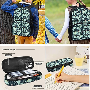 Jndtueit Cartoon Manatee School Bags 4 Pcs for Teenager, Starfish Lunch Box Water Bottle Holder for Middle School, Sea Animal Green Book Laptop Backpack Pencil Bag