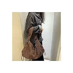 Ulisty Women Corduroy Large Capacity Shoulder Bag Wide Strap Hobo Bag Casual Underarm Bag Handbag khaki