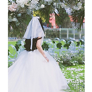 takemay Wedding Veil for Brides, Short White 2 Tier Tulle with Bow Hair Clip