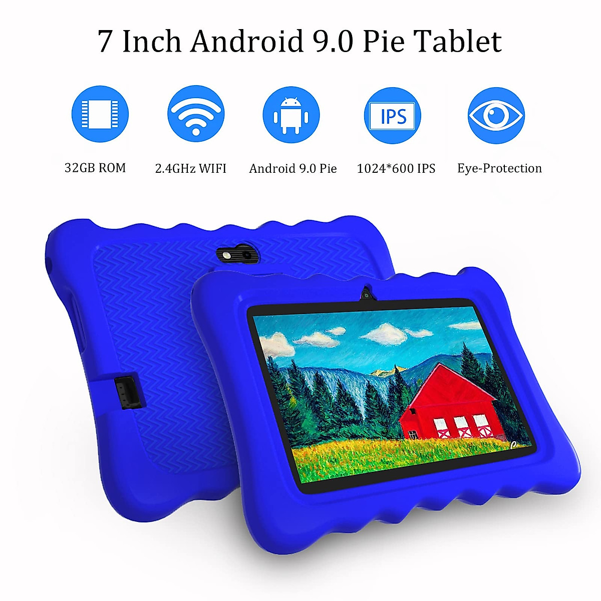 Hoozo Kids Tablet 7-inch HD, 32GB, Android 9.0 Tablet for Kids, WiFi with Kids Mode Pre-Installed, Camera, 2GB RAM, Learning Tablet with Shock Proof Case (Blue)