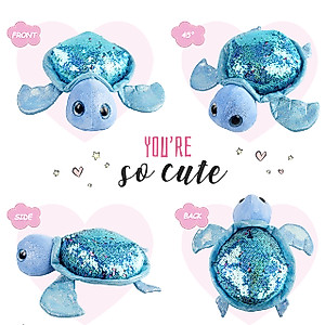 Athoinsu 12'' Blue Turtle Plush Pillow Soft Plush Toy with Reversible Glitter Sequins Sparkle Birthday Children's Day Valentine's Day for Kids Boys Girls Toddlers