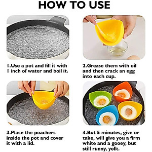 YomiFamily 4 Pack Silicone Egg Poacher Cups with Ring Standers, Nonstick Egg Poaching Cups for Air Fryer, Baking oven or Stovetop Egg Cooking, BPA Free