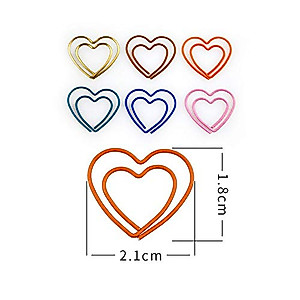 2 Boxes (100 Pieces) Heart Shaped Paper Clips Multicolor Paperclips Bookmarks Document Clips for School Home Office Supplies