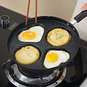 QNCIGER 9.7 "4-Hole Frying Pan Nonstick, Heart-Shaped Pancake Pan, Breakfast Egg Frying Pan Suitable for Gas Stove and Induction Cooker (Black)