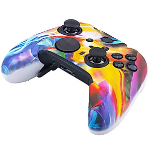 9CDeer 1 x Protective Customize Transfer Print Silicone Cover Skin Rainbow + 6 Thumb Grips Analog Caps for Xbox Elite Series 2 Controller