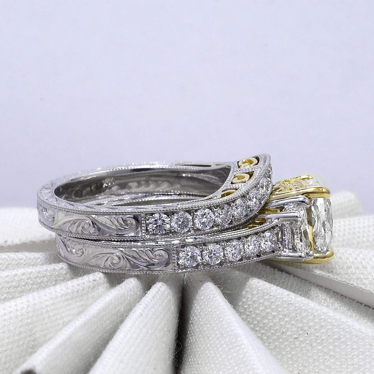 Bridal Set 3 CT 3 Stone Cushion Cut Moissanite Engagement Rings for Women 14k White Gold Free Engraving Size 9