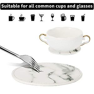 Leather Coasters for Drinks with Holder Set of 6, Coasters for Drinks,Marble and Waterproof Coasters Table Protective Non-Slip Pads, Round Cup Mat for Home and Kitchen