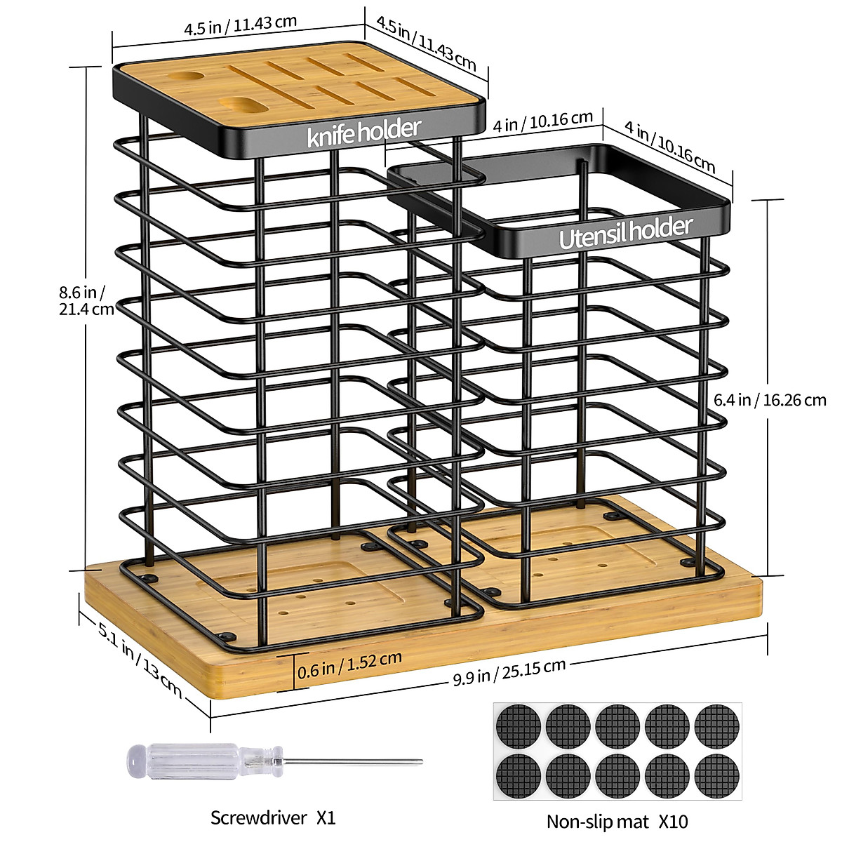 EBEAU Knife Holder + Utensil Holder, Universal Kitchen Bamboo Knife Holder without Knives, Modern Kitchen Countertop Utensil Organizer, Kitchen Knife Block with Scissors Slot and Sharpening Rod Hole