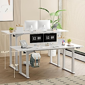 Shahoo Electric Standing Desk 4 Legs, 71 x 28 Inches Height Adjustable Table with Strong Dual Motor, Computer Workstation with Memory Preset for Home Office, White