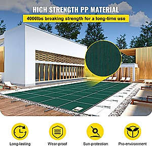 VEVOR Pool Safety Cover Fits 12x24ft Rectangle Underground Safety Pool Cover Green Mesh Solid Pool Safety Cover for Swimming Pool Winter Safety Cover