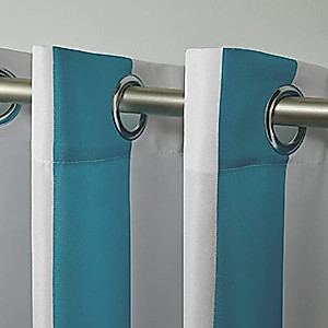 Exclusive Home Canopy Stripe Indoor/Outdoor Grommet Top Curtain Panel, 54"x96", Teal / White, Set of 2