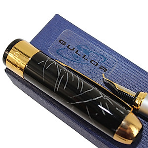 Gullor Luxury Jinhao 250 Balck with White Stripe Art Nib Fountain Pen with Golden Clip - Bent nib