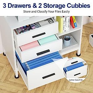 Pipleo 3-Drawer File Cabinet, Vertical Filing Cabinets for Home Office Organization, Stylish Office Shelves and Bookshelf with Drawers - A4 and Letter Size Compatible (White)