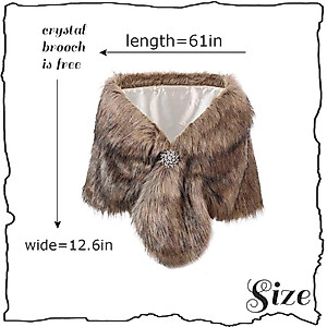 BODIY Bride Fur Shawls and Wraps 1920s Bridal Wedding Faux Fur Scarf Winter Sleeveless Fur Stole for Women and Bridesmaids (Brown)