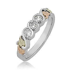 Past, Present Future CZ Band, Sterling Silver, 12k Green and Rose Gold Black Hills Gold Motif, Size 8