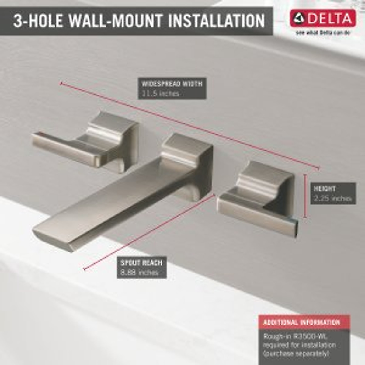 Delta Faucet T3599LF-BLWL Pivotal Two Handle Wall Mount Lavatory Faucet Trim, Matte Black