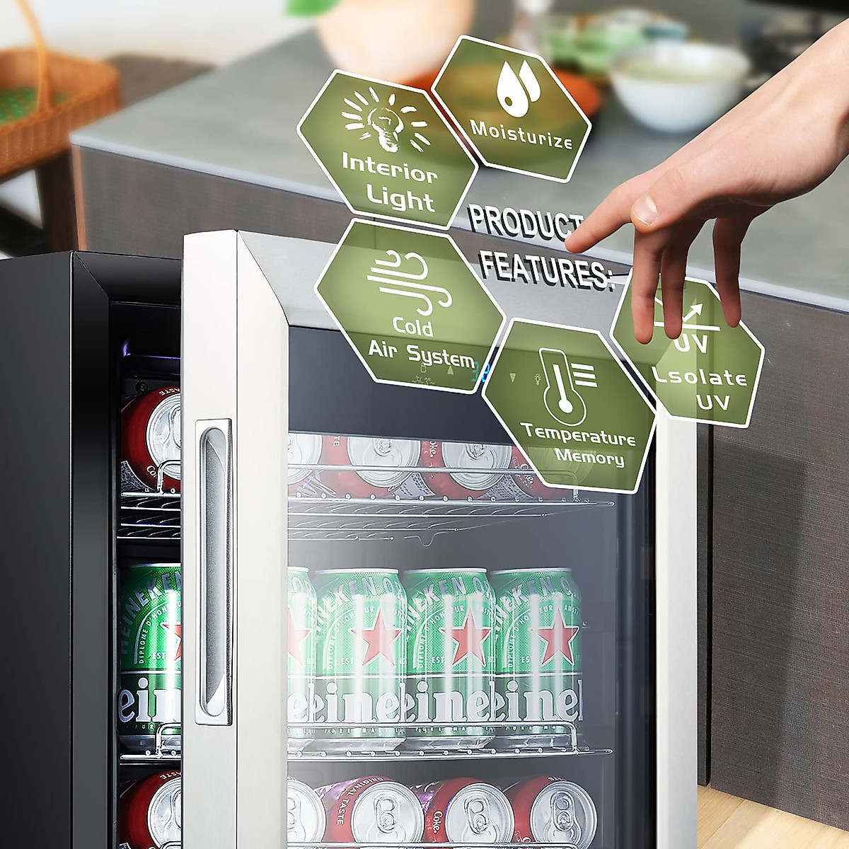 Kalamera Mini Beverage Refrigerator Freestanding- 120 Cans Capacity Beverage Cooler- for Soda, Water, Beer or Wine - For Kitchen or Bar with Whit Interior Light
