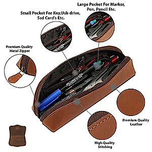 The Antiq TheAntiq: Pencil Pouch, Zipper Pencil Case, Leather Pencil Case, Pencil Bag Pouch With Zipper Pen Holders Handmade MRD-ZPC-003 0