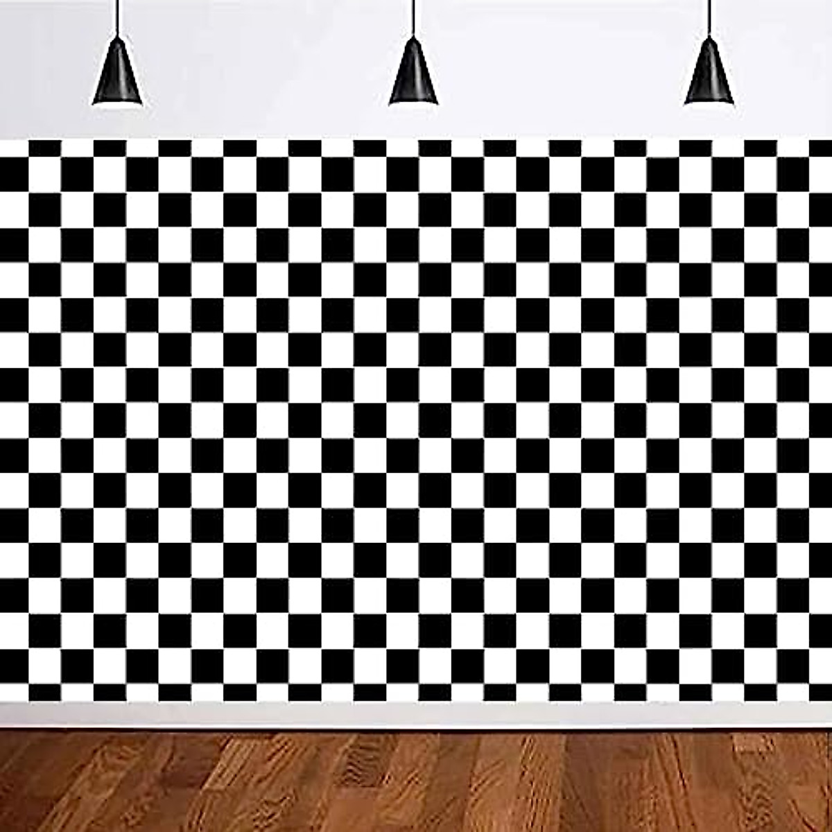 MAQTT 8x6FT Black and White Checkered Photo Background Chessboard Theme Children's Birthday Party Decor Supplies Baby Shower Festival Party Photography Backdrop