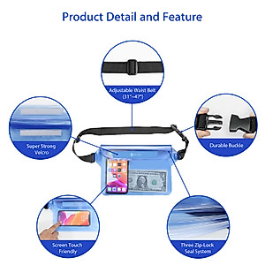 SYNCWIRE Waterproof Pouch Bag with Adjustable Waist Strap, Blue and Black, Medium, Polyvinyl Chloride (PVC), 2 Pack