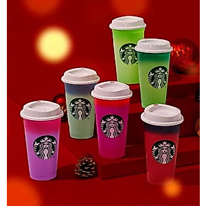Starbucks Holiday 2021 Limited Color Changing Reusable Hot Cups with Lids - Set of 6