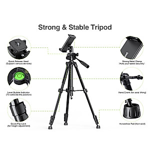 Elitehood 68" Heavy Duty iPad Tripod, Ultra-Stable Camera Tripod for iPad Pro 12.9, iPad Tripod Stand Mount for Video Recording/Photography, Compatible with 4.7-13inch Tablet/iPad Pro/Webcam/DSLR